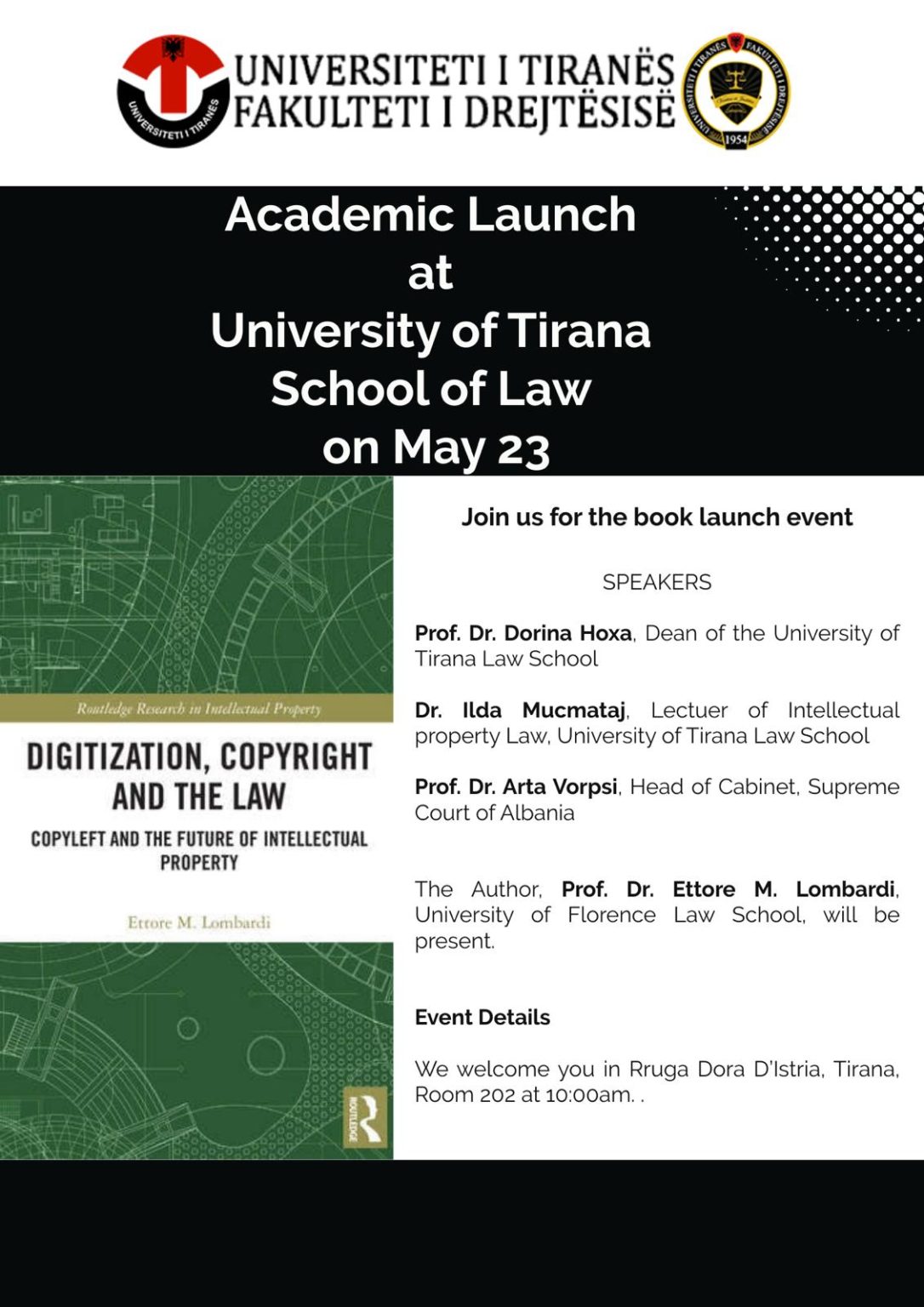 Promovim akademik në Universitetin e Tiranës Fakulteti i Drejtësisë ...